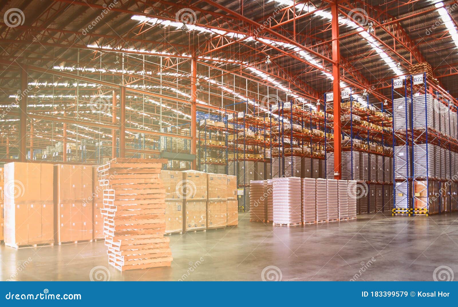 Pallets of Cargo Stack in Distribution Warehouse with High Rack Shelf ...