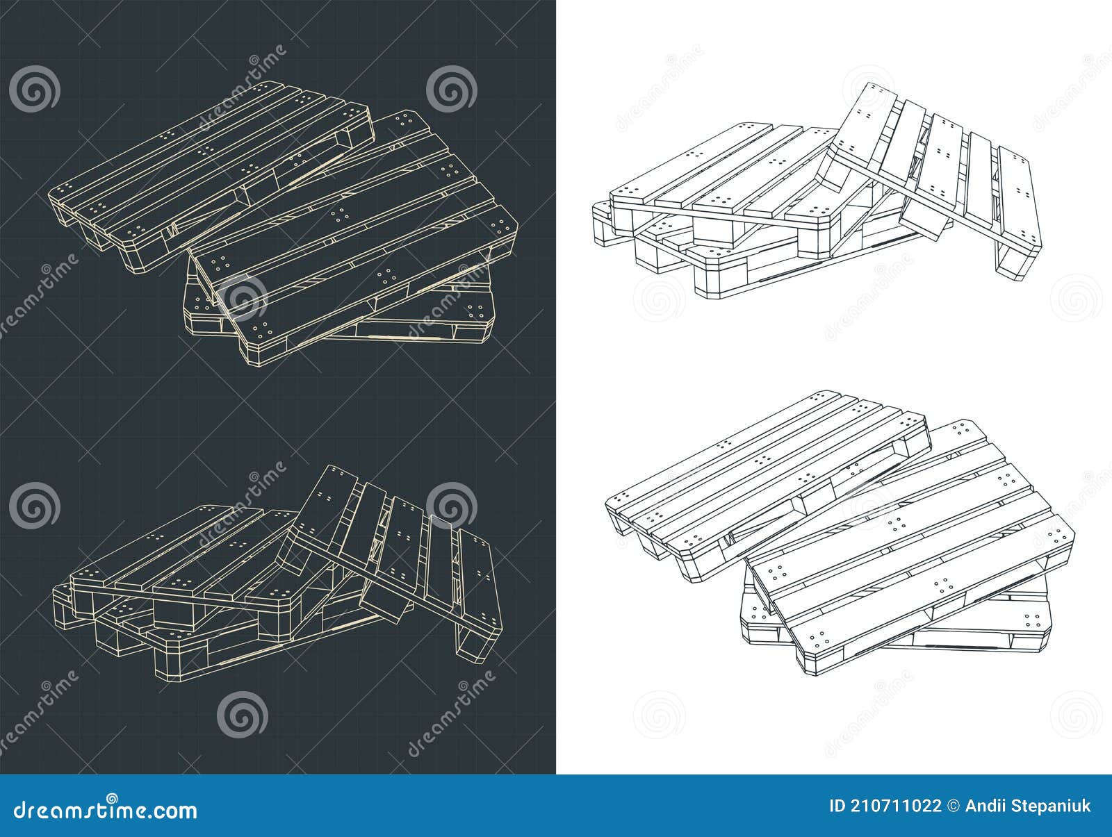Pallets Composition Drawings Stock Vector - Illustration of industrial ...
