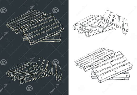 Pallets Composition Drawings Stock Vector - Illustration of industrial ...