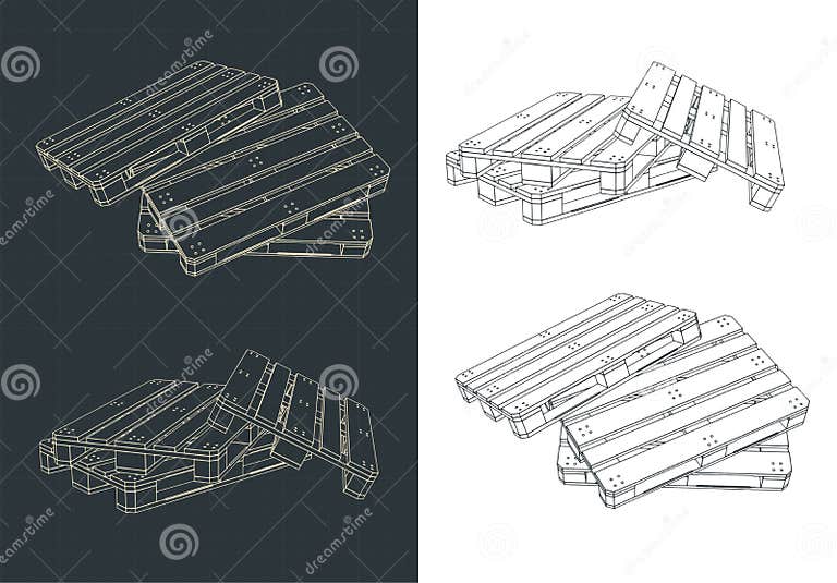 Pallets Composition Drawings Stock Vector - Illustration of industrial ...