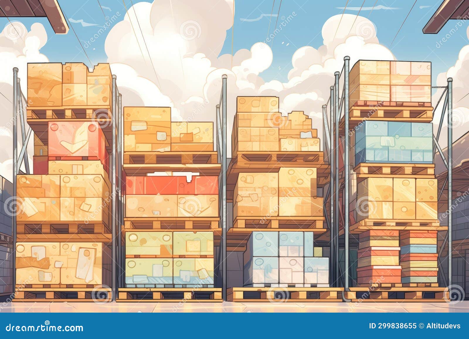 Pallets of Different Heights Stacked in a Warehouse Stock Image - Image ...