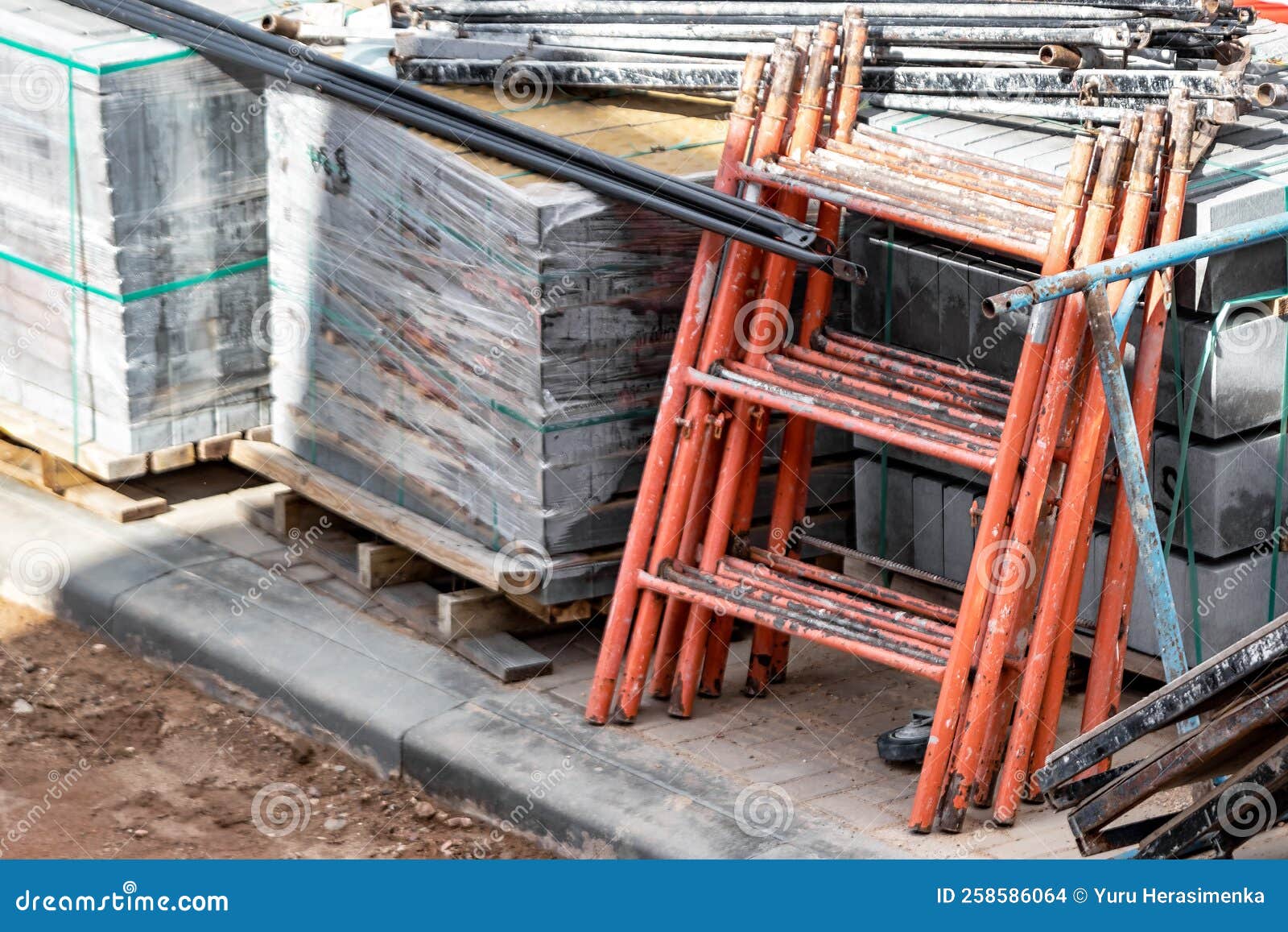 Pallets With Tiles. Repair Of The Sidewalk, Replacement Of Tiles In The ...