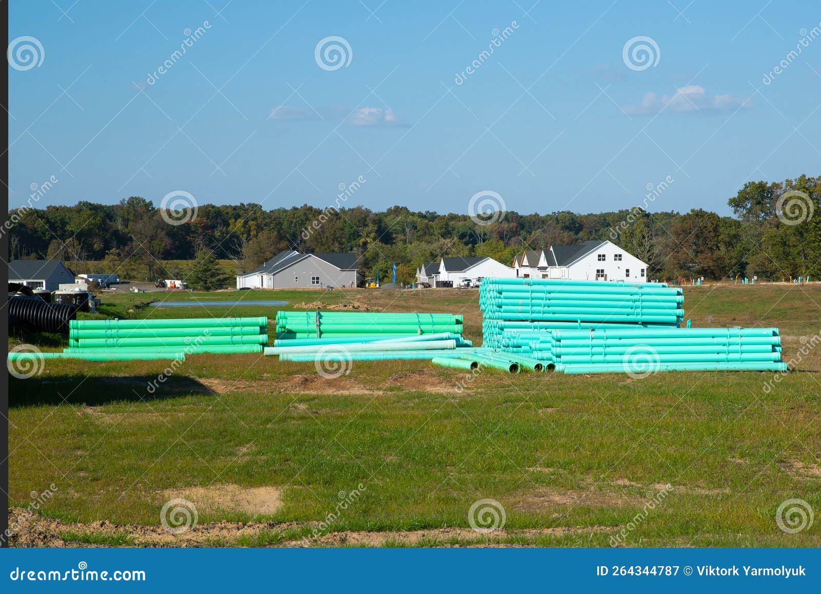 Pallets of Green Sewer Pipes at Construction Site Stock Image - Image ...