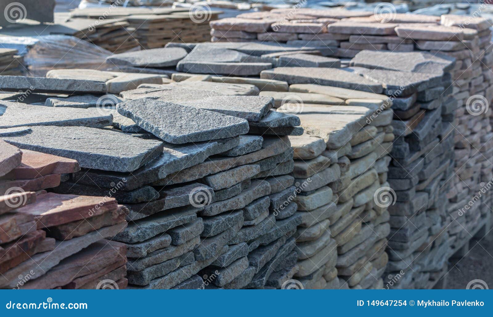 Pallets with Natural Facing Stone and Cobblestones Stock Photo - Image ...