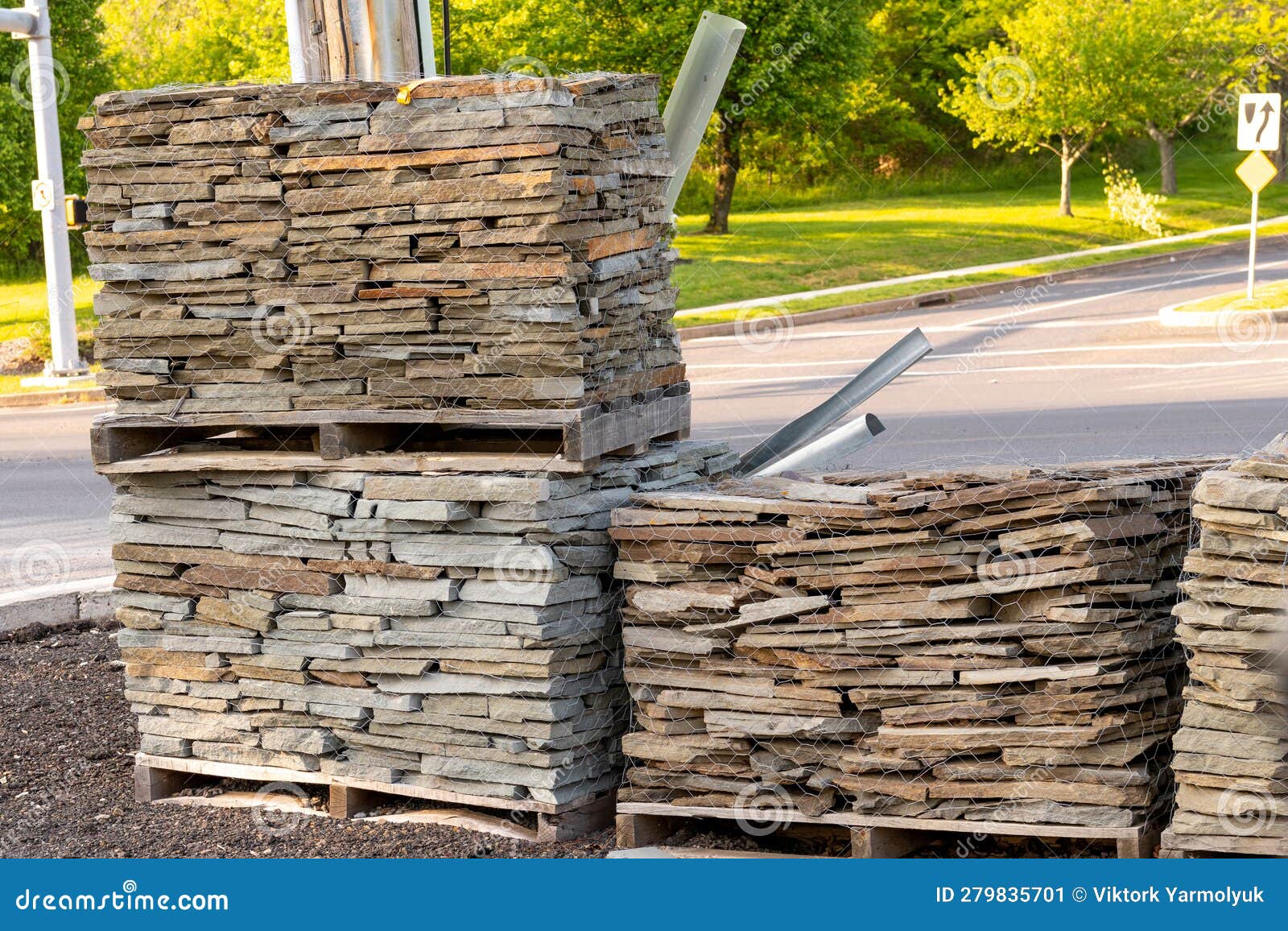 Pallets With Tiles. Repair Of The Sidewalk, Replacement Of Tiles In The ...