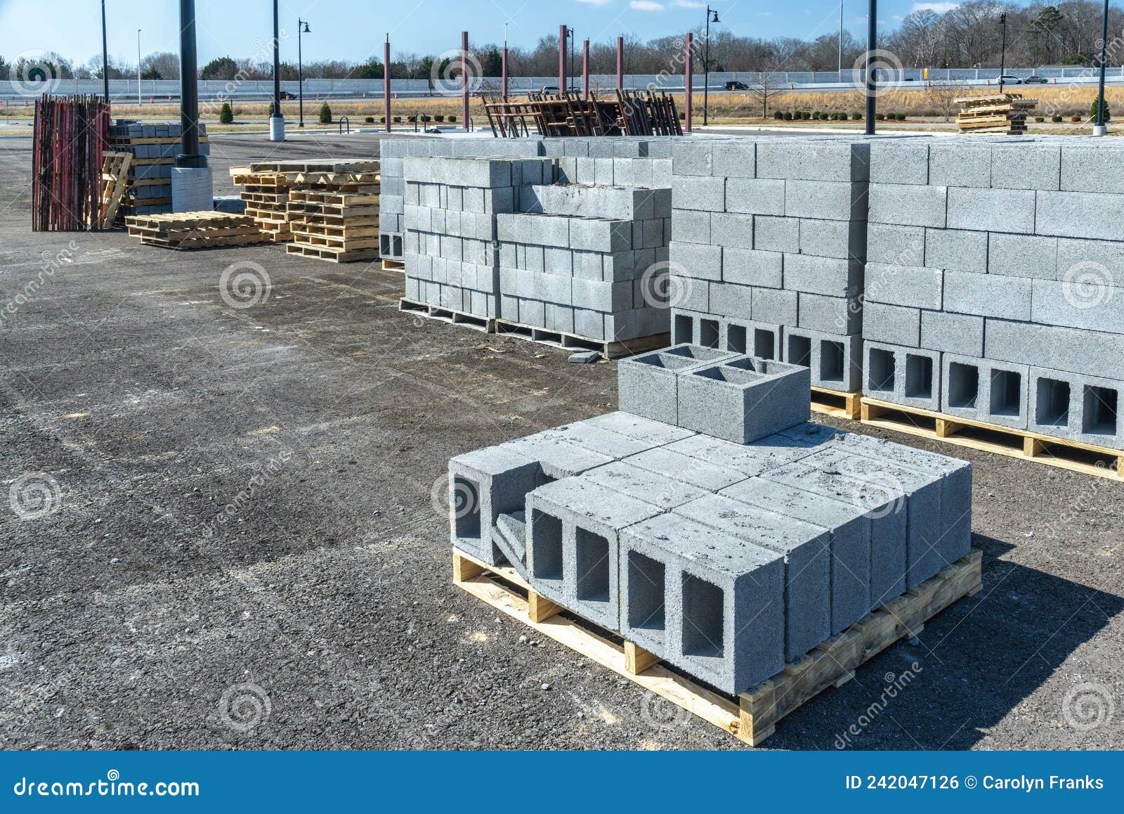 Cinder Blocks Lie On The Ground And Dried. On Block Production Plant ...