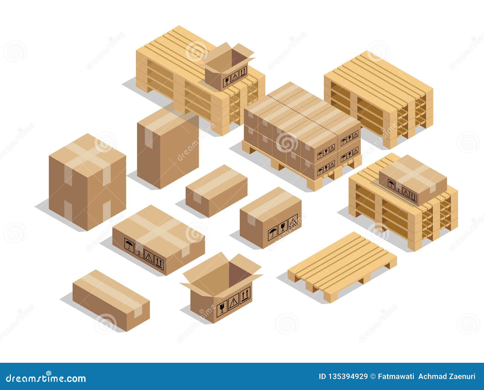 Pallets for Shipment with Cardboard and Isometric Style Design Vector ...