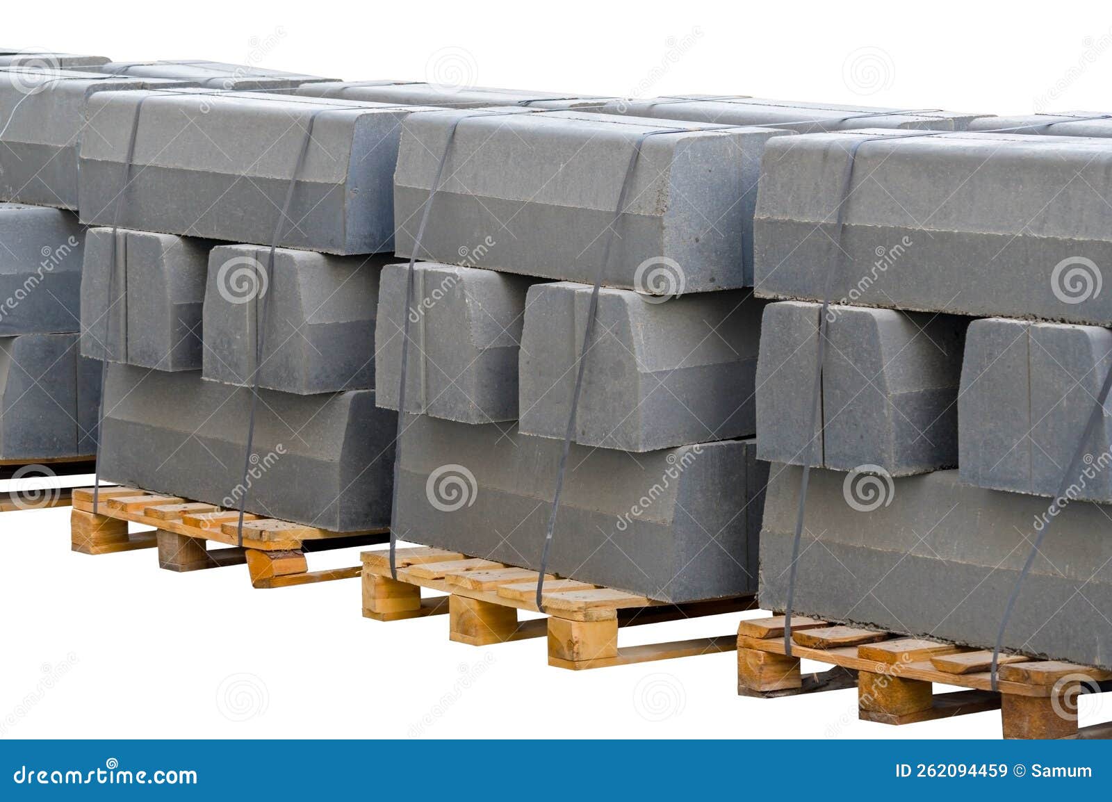 The Pallets with a Stack of Concrete Curbstone on White Stock Image ...