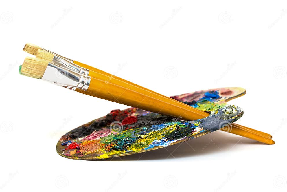 Pallette with brushes stock photo. Image of tube, sketch - 62102000