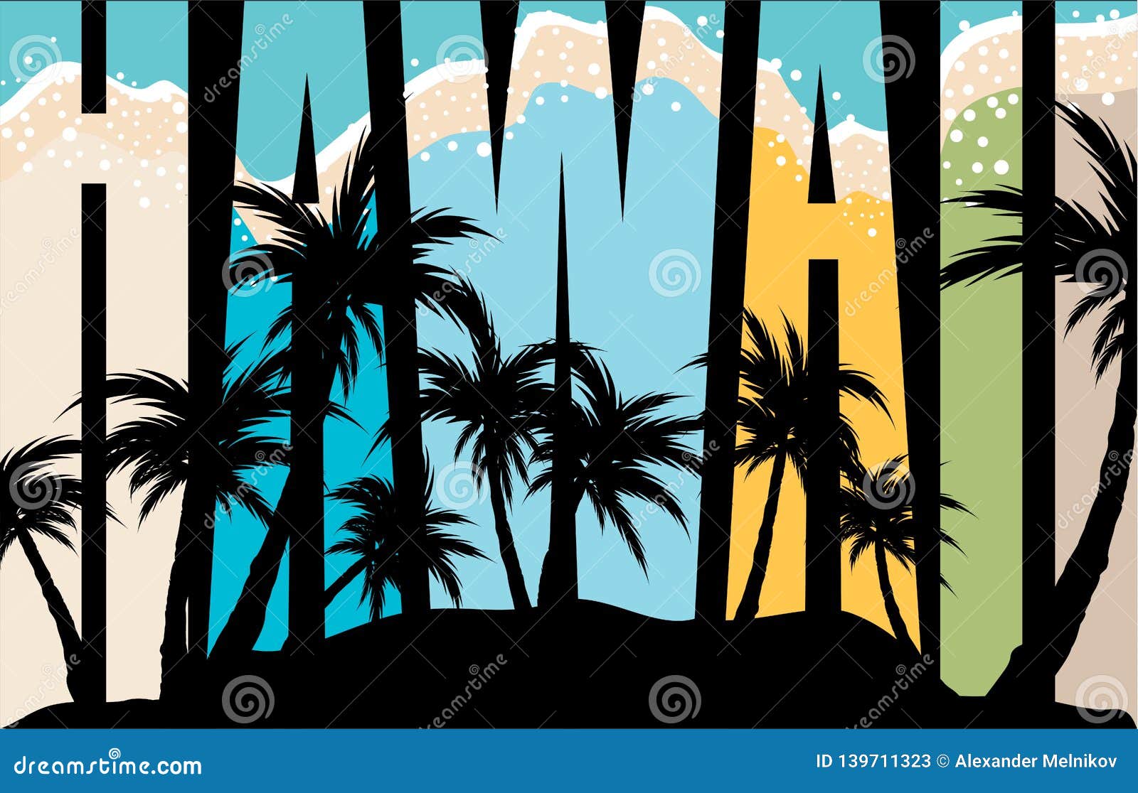 Palm Background and Words Hawaii Stock Vector - Illustration of leaf ...