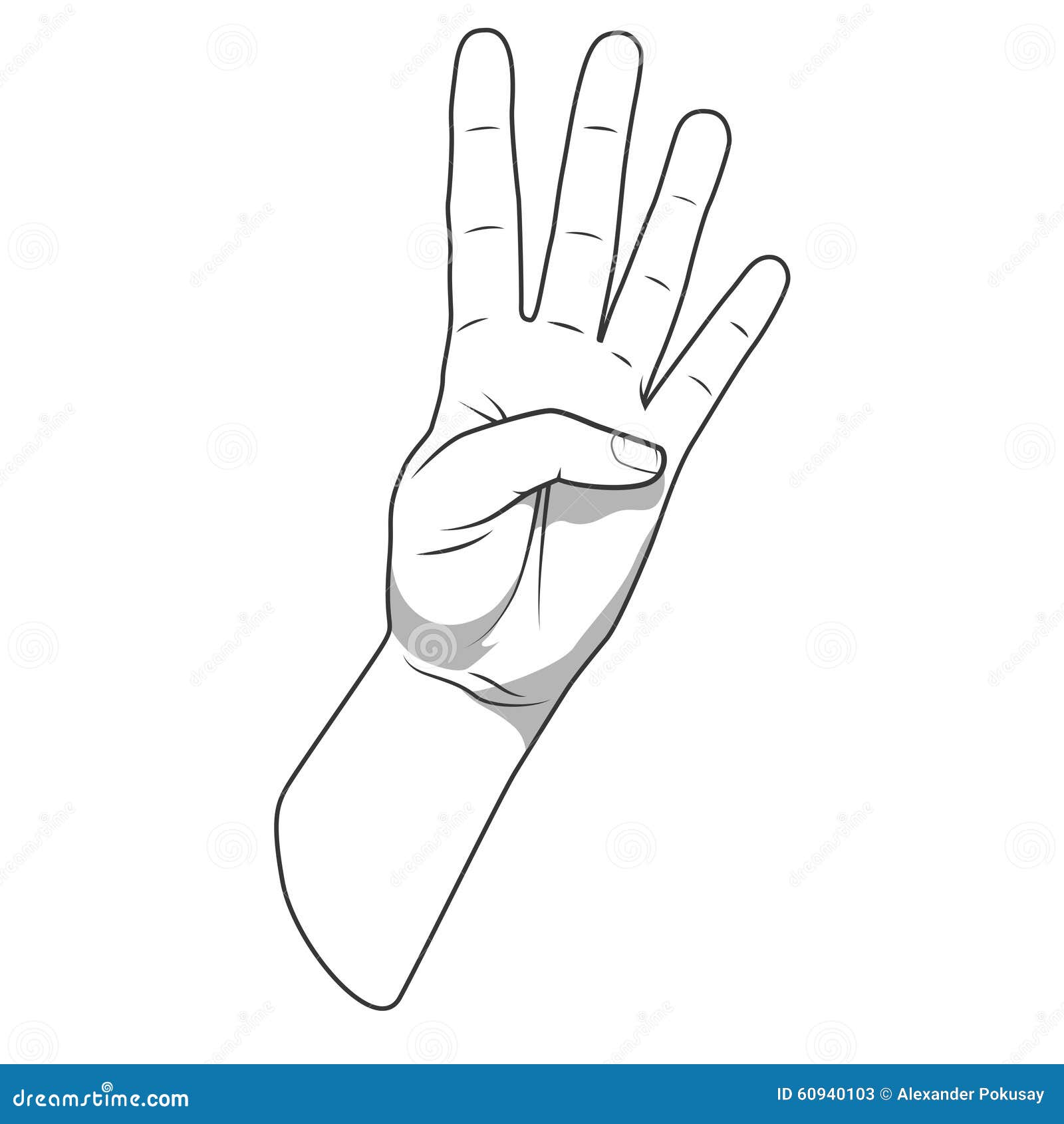 Palm Hand Number Four Gesture Vector Illustration Stock Vector ...