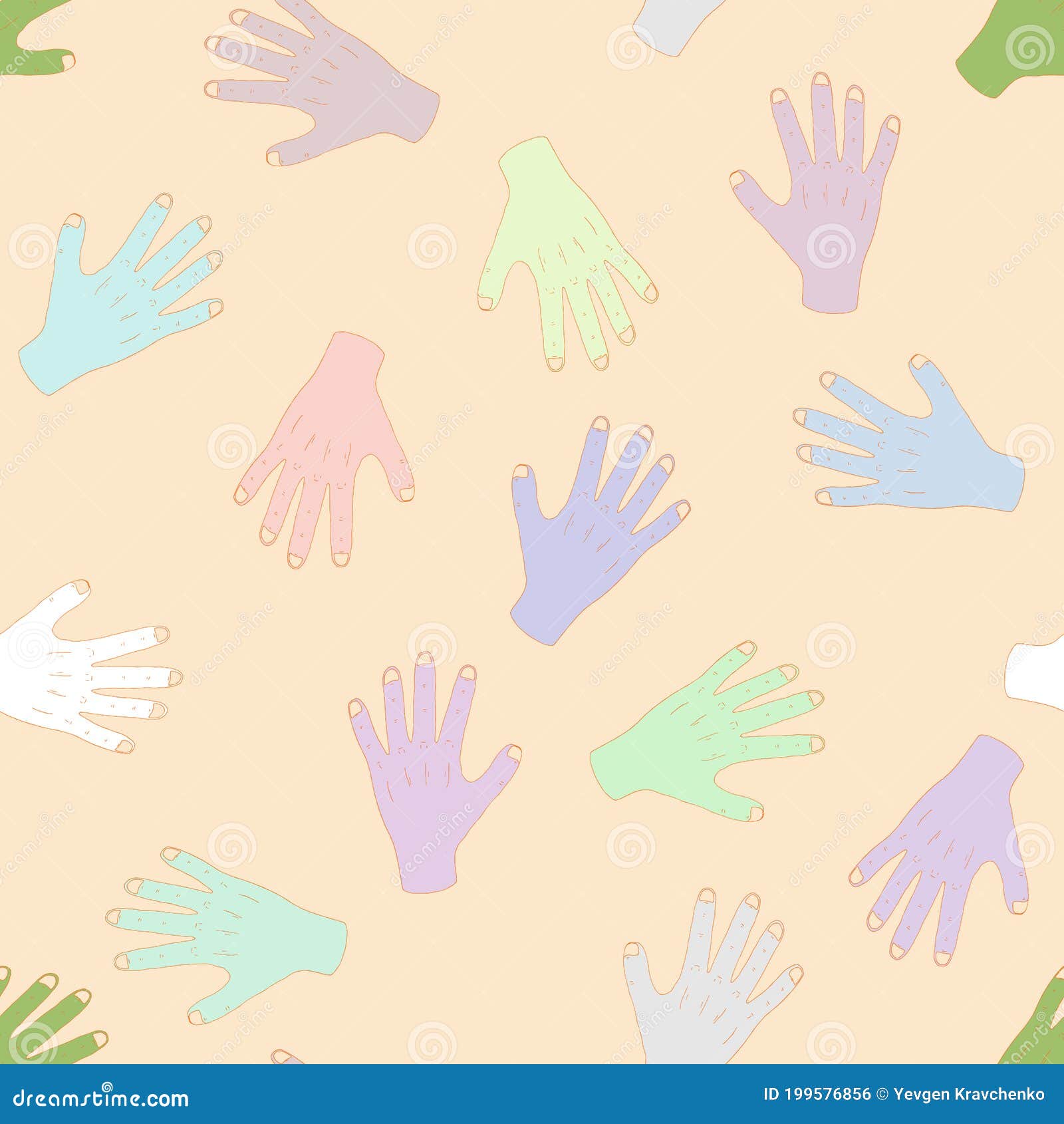 Palm Hand Seamless Pattern. Vector Illustration of Colored Palm Hand ...
