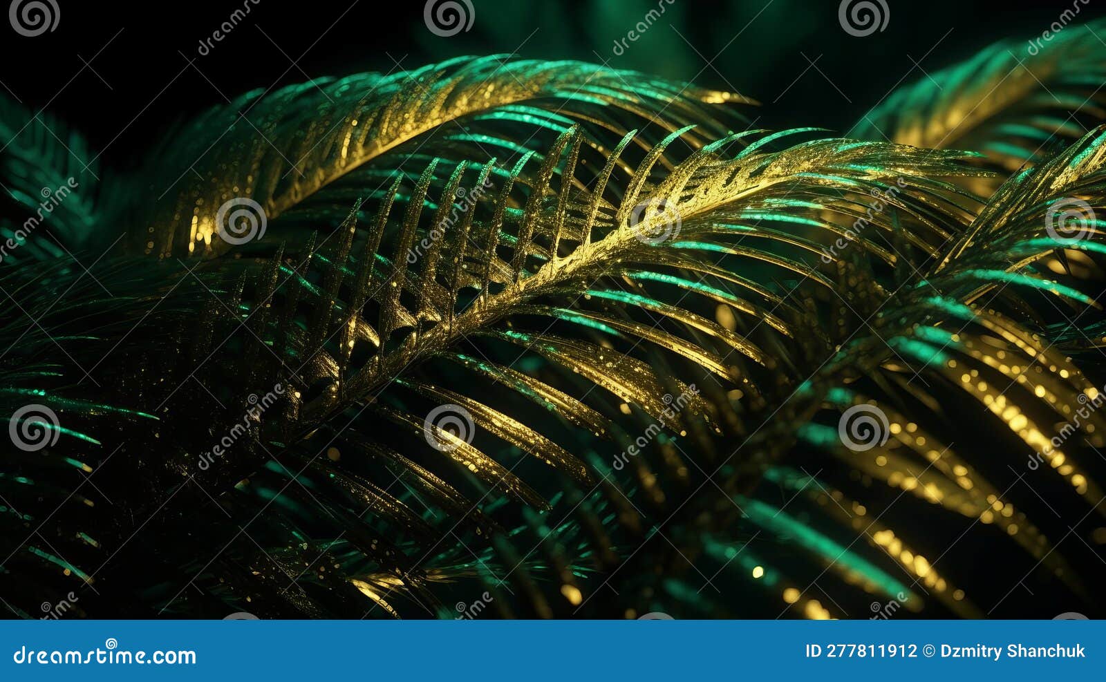 Palm Leaf Illuminated by Glowing Particles Generative AI Stock ...