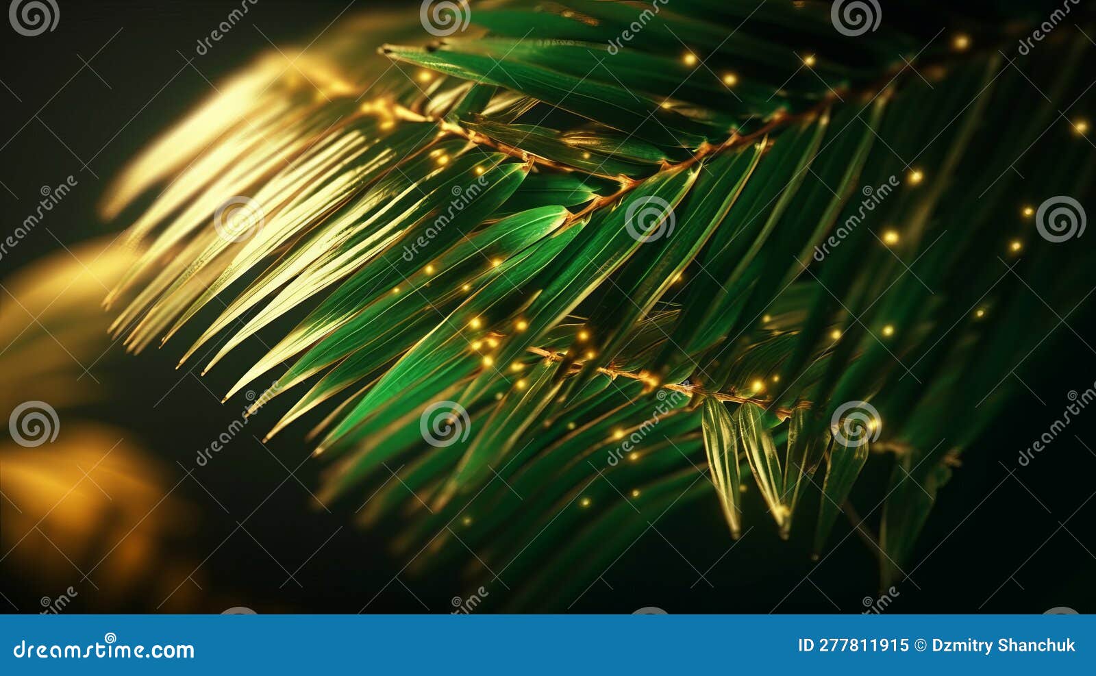 Palm Leaf Illuminated by Glowing Particles Generative AI Stock ...