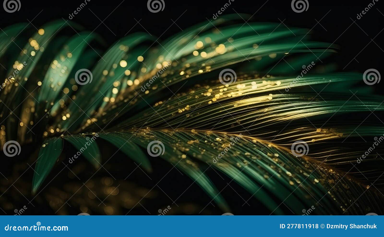 Palm Leaf Illuminated by Glowing Particles Generative AI Stock ...