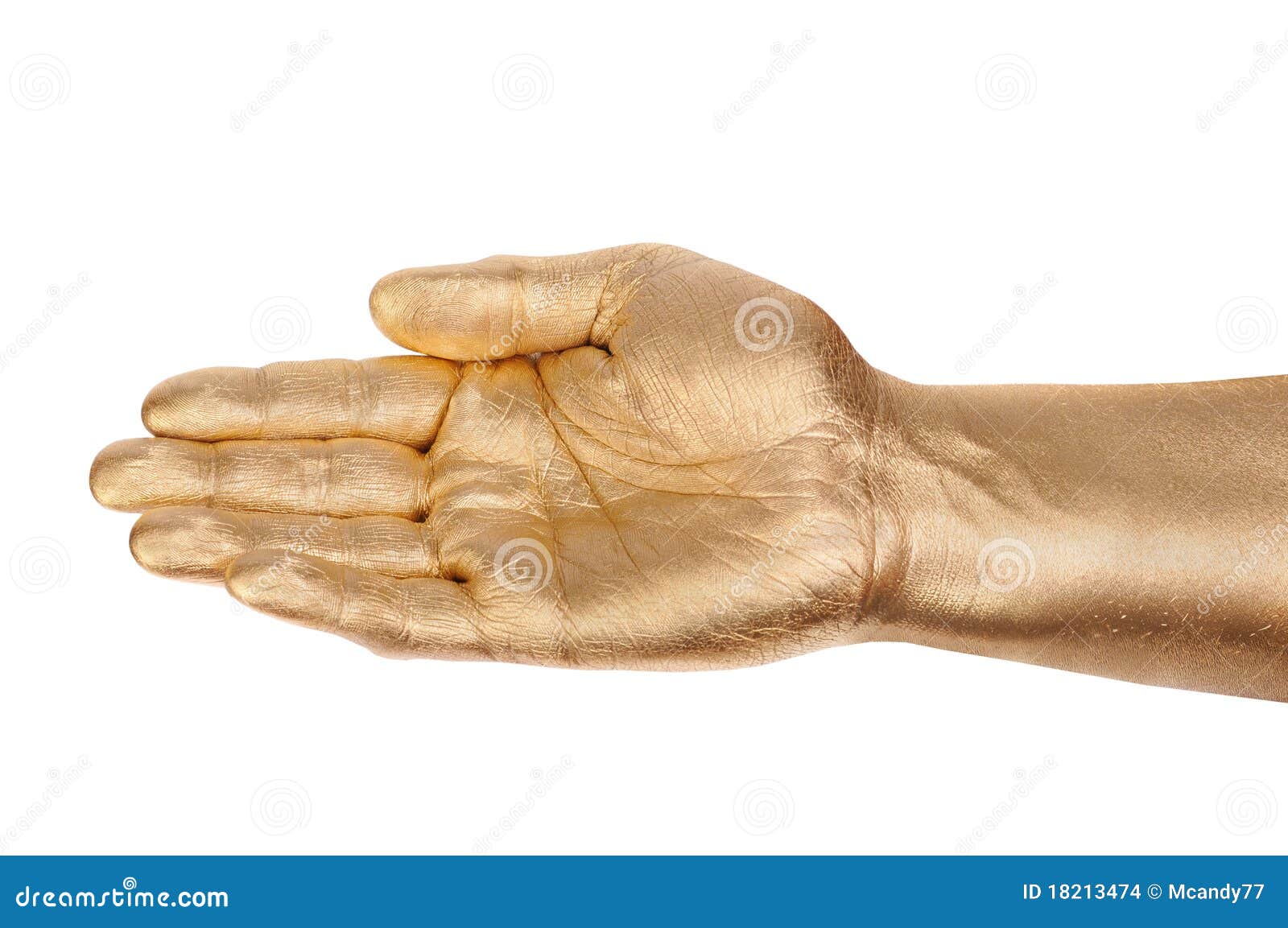 Palm of man s golden hand stock photo. Image of concept - 18213474
