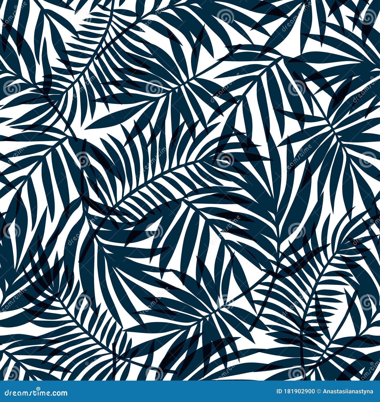 Blue Palm Branches Seamless Pattern Stock Vector - Illustration of ...