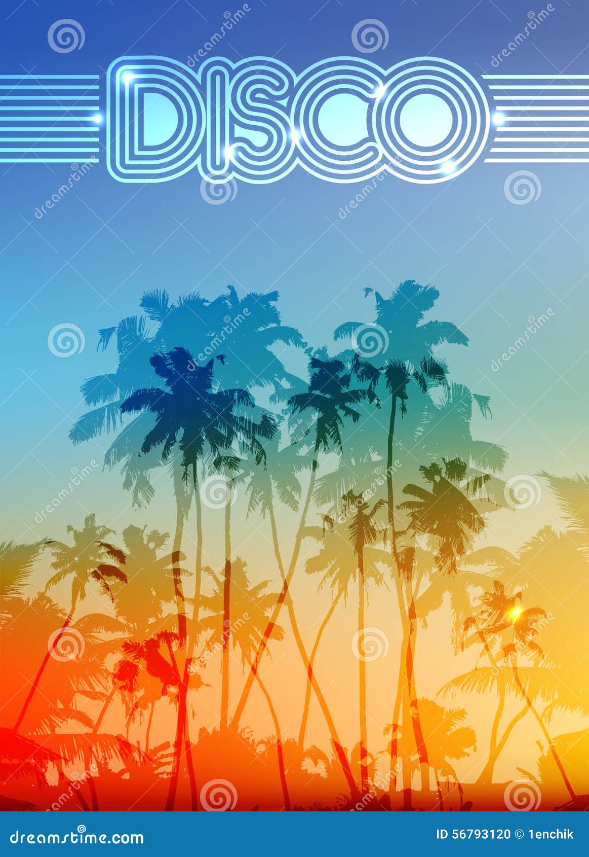 Palm Silhouettes Summer Disco Background Stock Vector - Illustration of ...