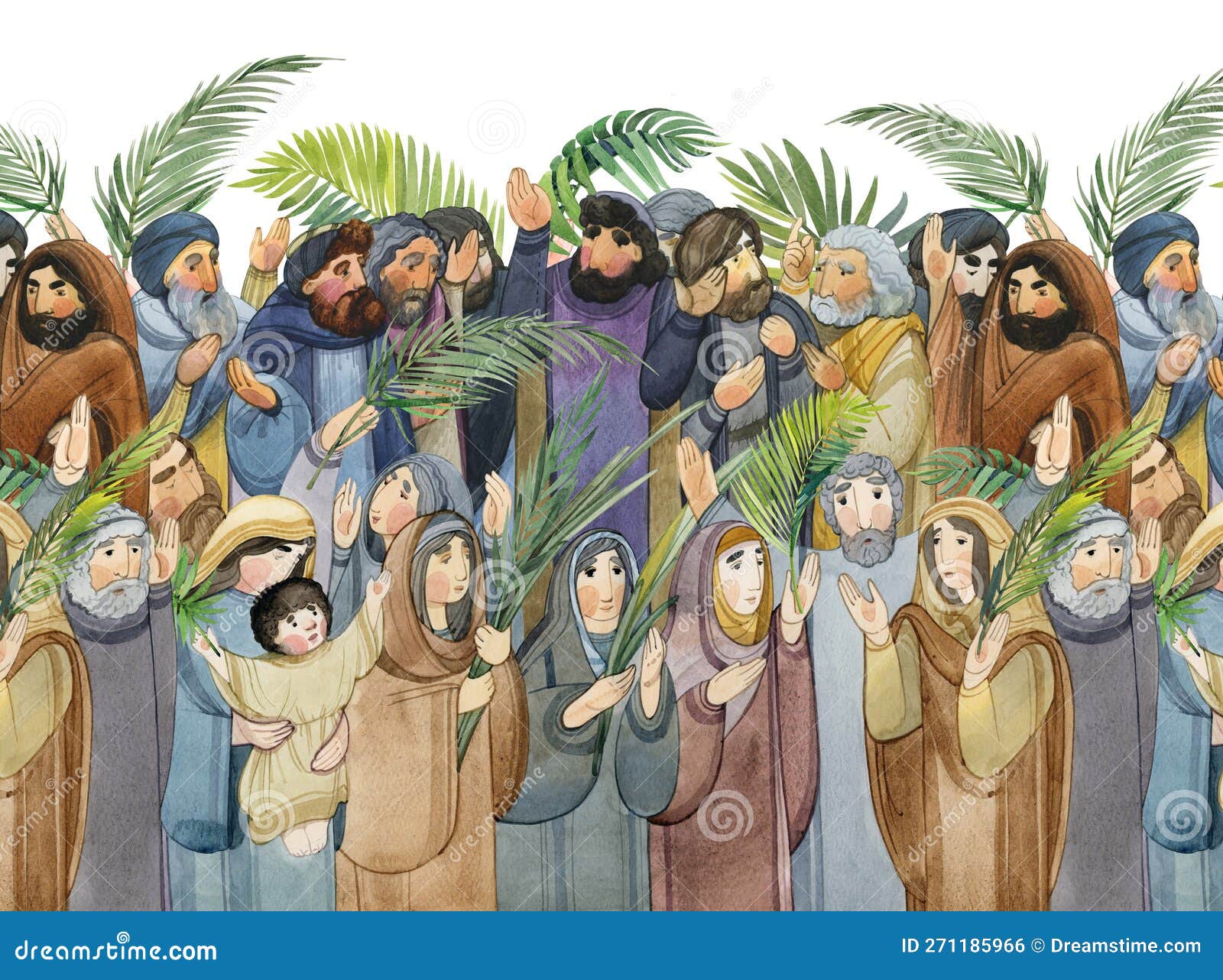 Palm Sunday, Painted In Watercolor, People With Palm Branches ... Palm Sunday, Painted In Watercolor, People With Palm Branches ...