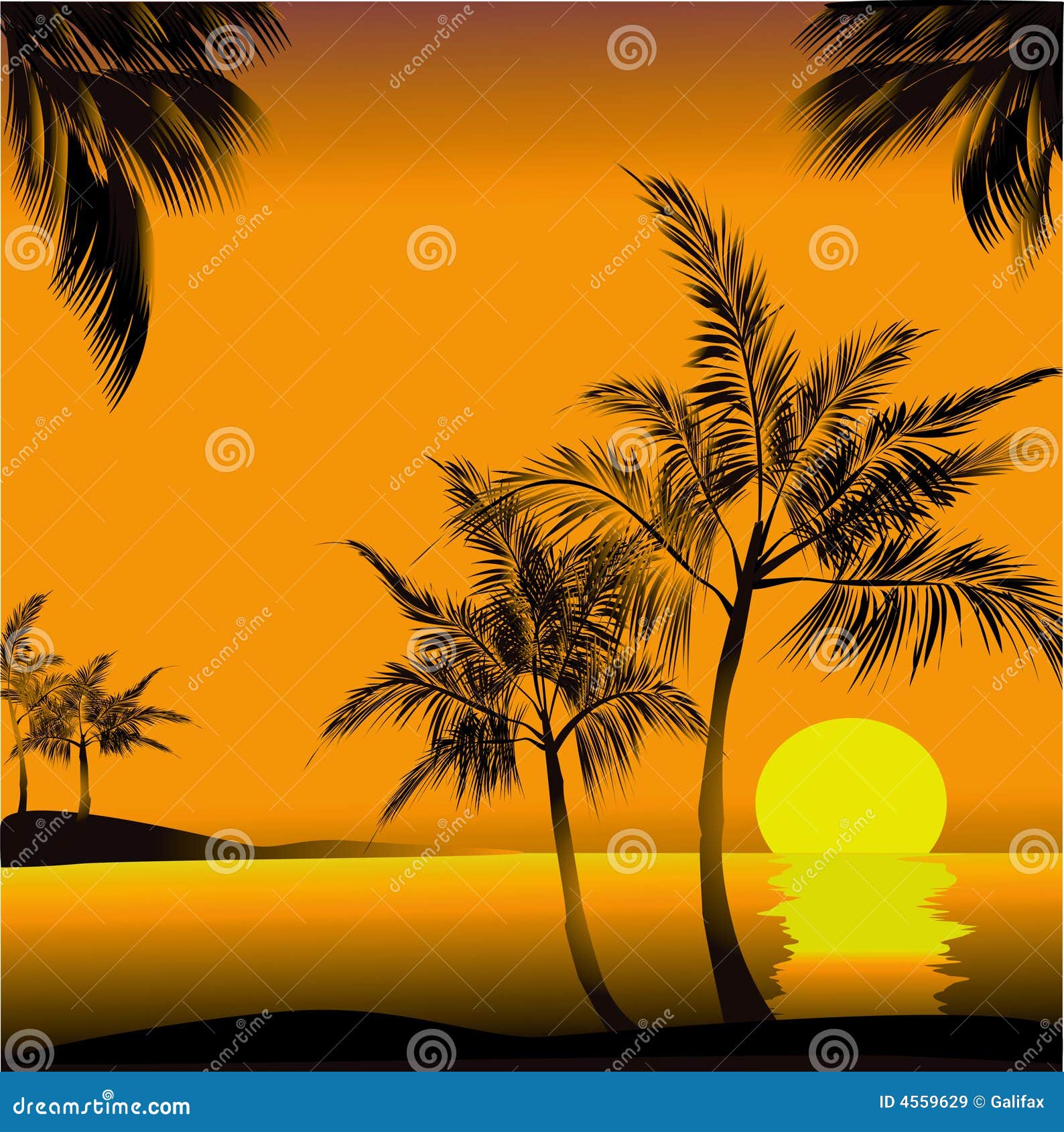 Palm sunset stock vector. Illustration of landscape, render - 4559629