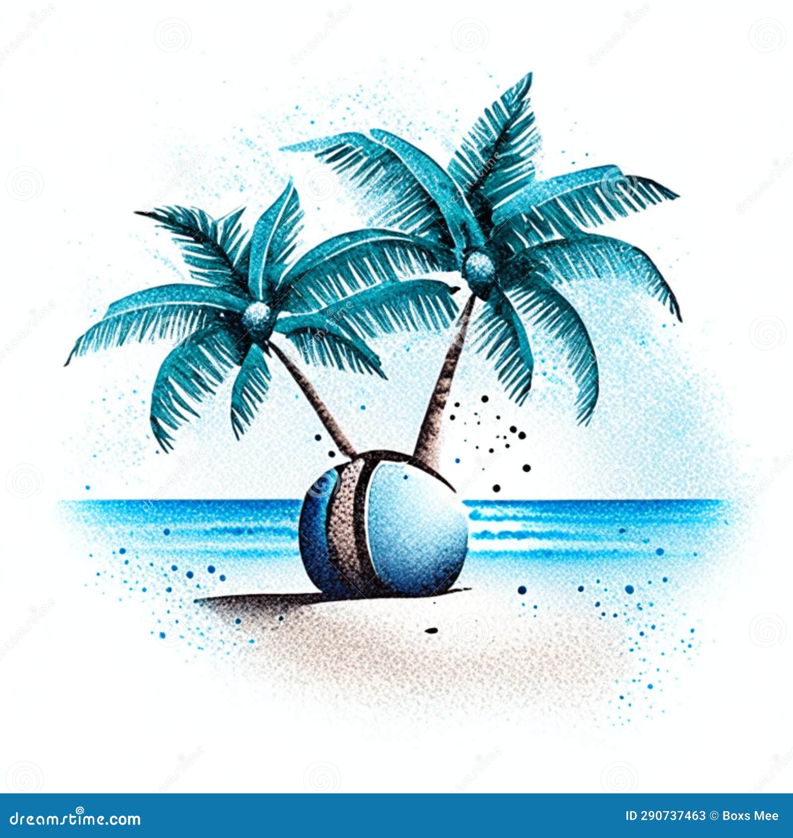 Palm Tree and Ball on the Beach. Hand Drawn Vector Illustration Stock ...