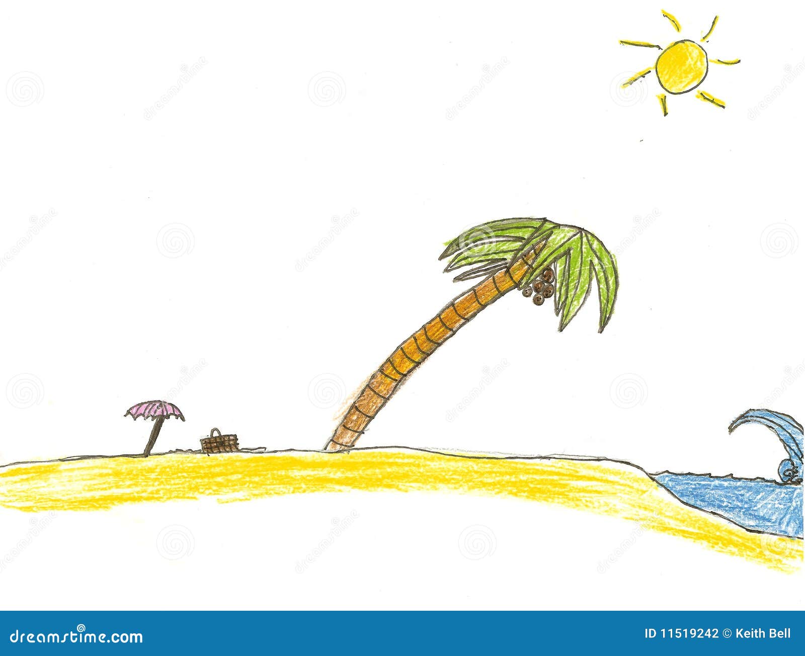 Palm Tree Beach Drawing stock illustration. Illustration of picnic ...