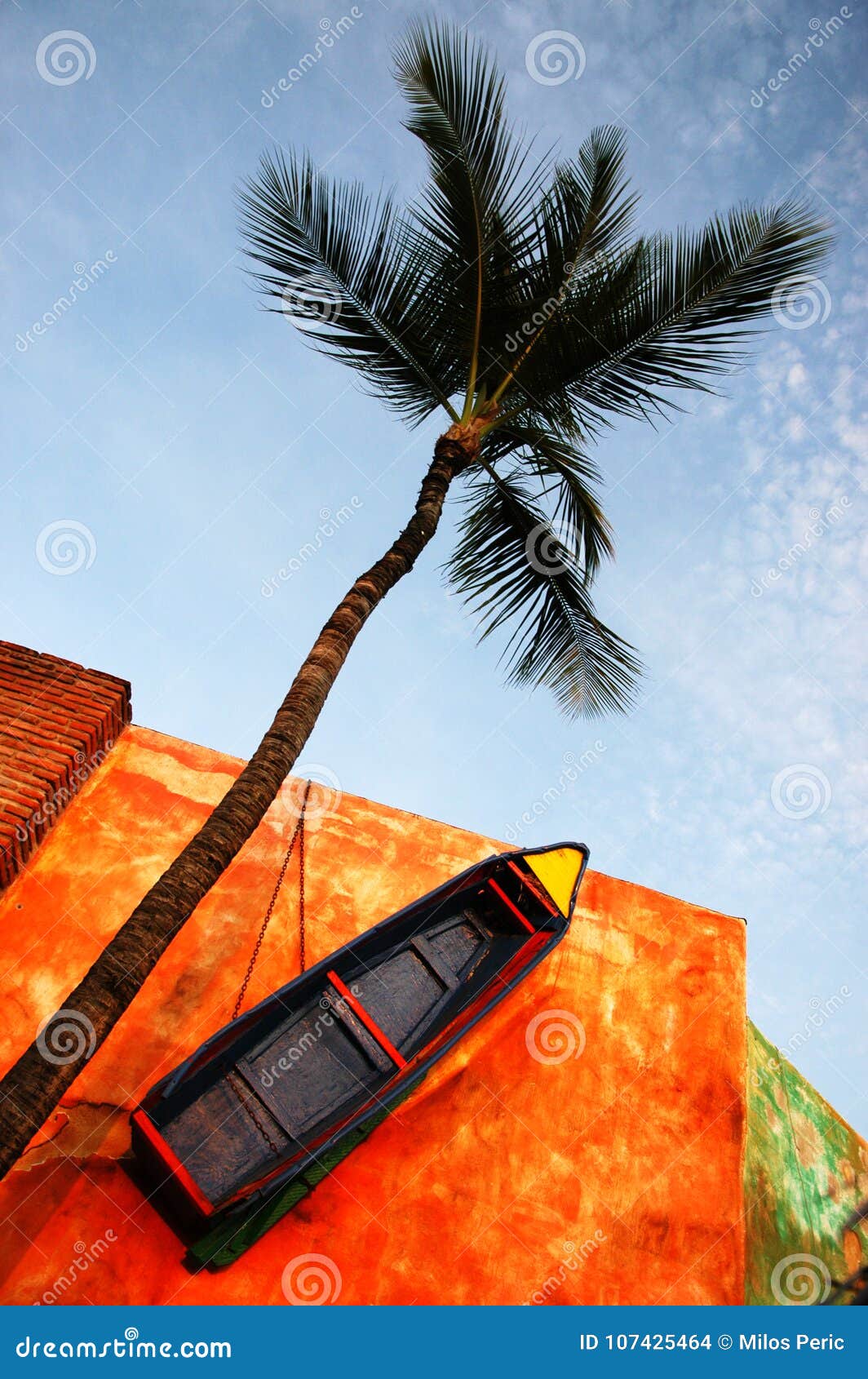Palm tree and boat stock photo. Image of nature, paradise - 107425464