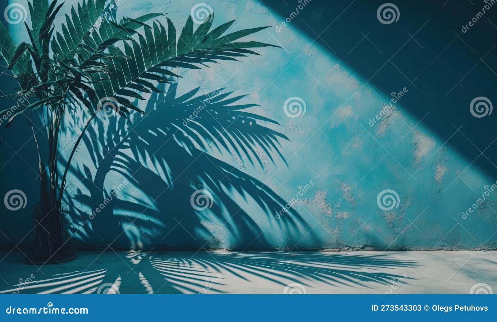 A Palm Tree Casts a Shadow on a Blue Wall with a Shadow Cast on it ...