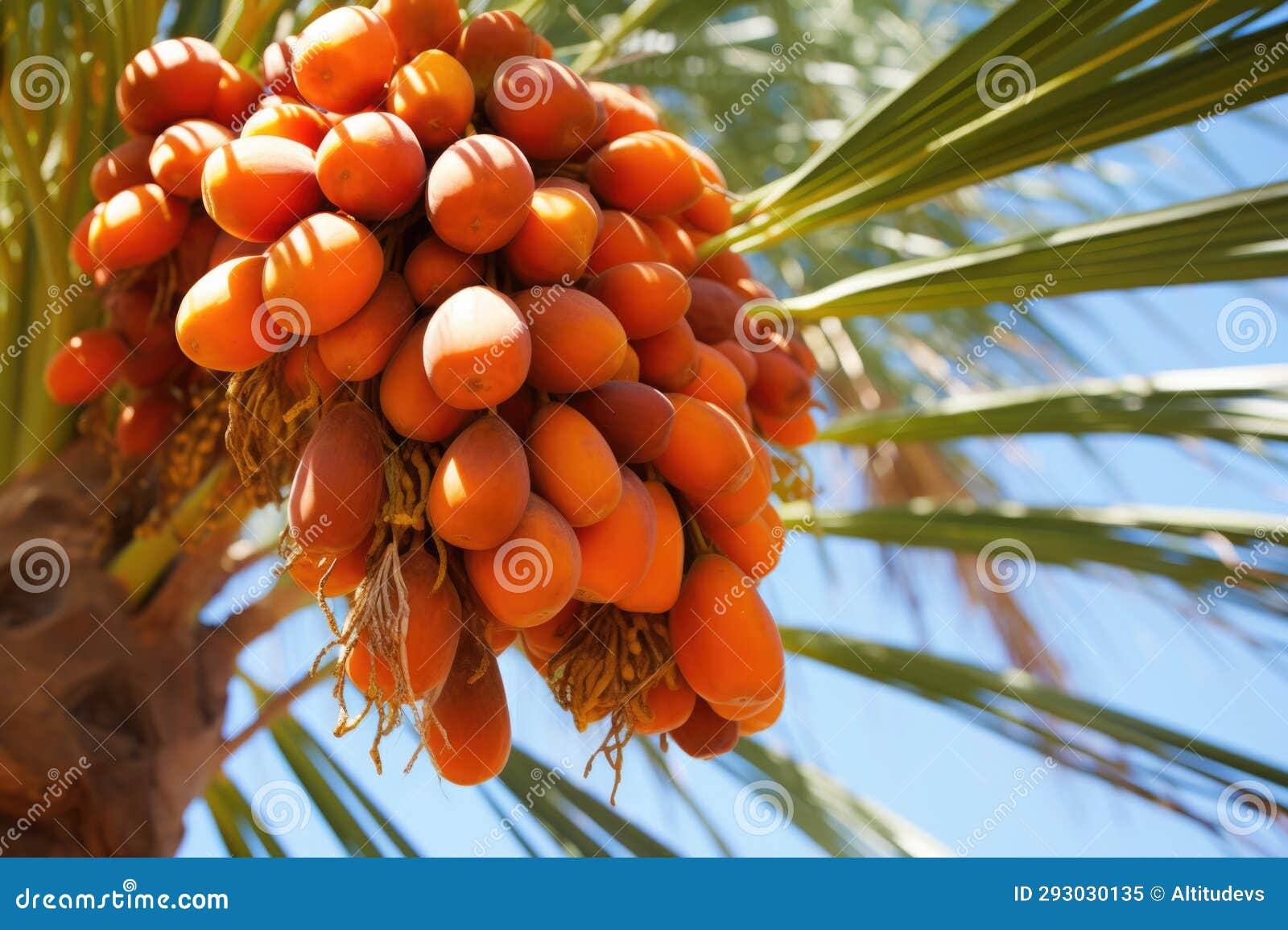 A Palm Tree with Clusters of Ripe Orange Dates Stock Image - Image of ...