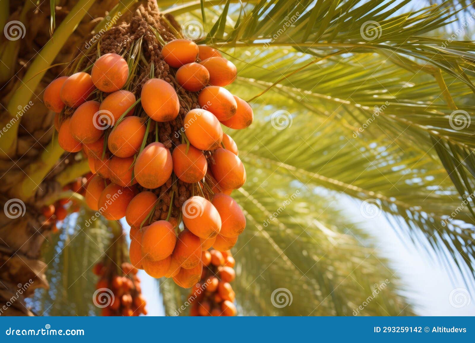 A Palm Tree with Clusters of Ripe Orange Dates Stock Photo - Image of ...