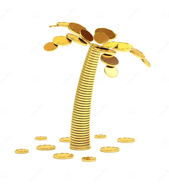 Palm tree from coins. stock illustration. Illustration of money - 70008314