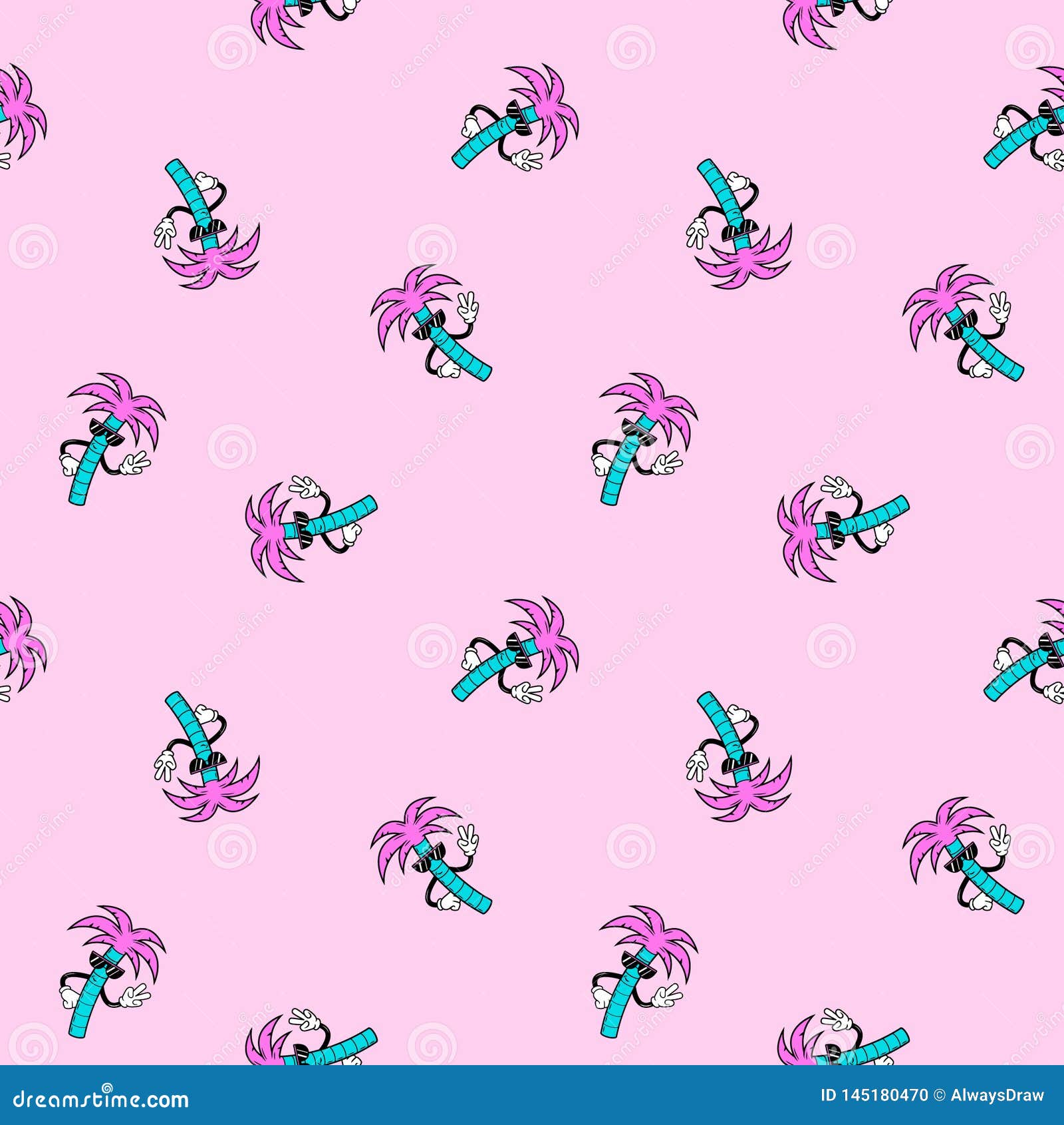 PALM TREE DUDE IN SUNGLASSES WITH PEACE SIGN SEAMLESS PATTERN PINK ...