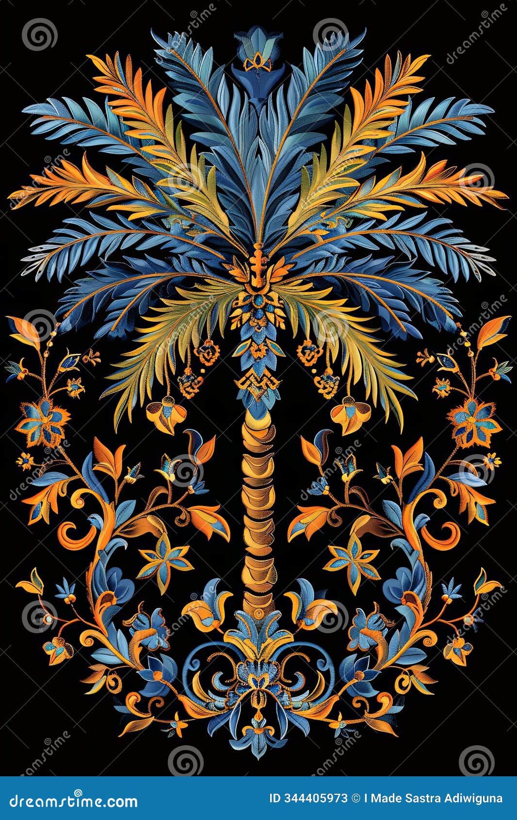 Palm Tree Embroidered in Traditional Islamic Art Style Arabesque ...