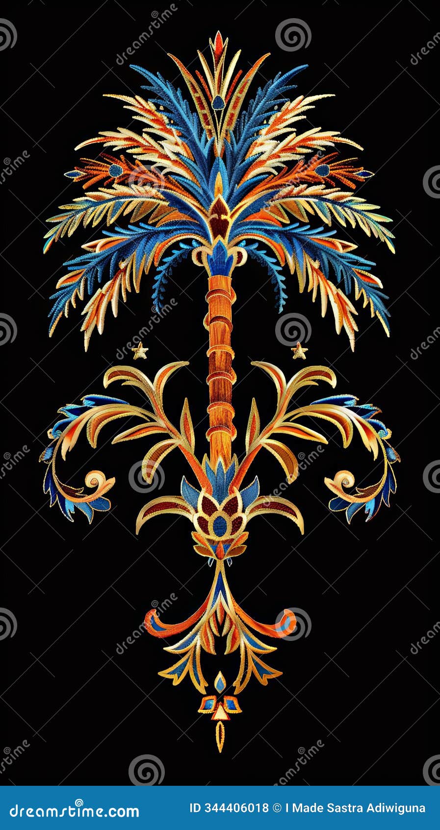 Palm Tree Embroidered in Traditional Islamic Pattern Arabesque Pattern ...