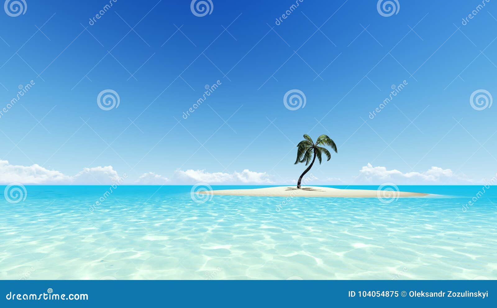 Palm Tree on Empty Island 3D Render Stock Illustration - Illustration ...