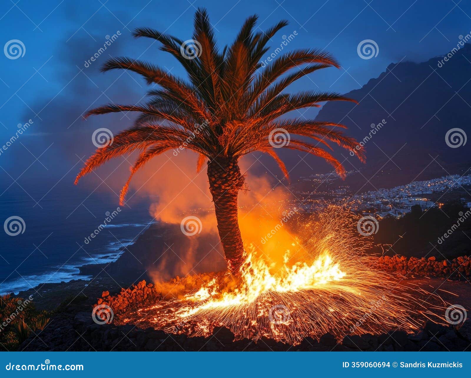 A Palm Tree on Fire. Generative AI. Stock Illustration - Illustration ...