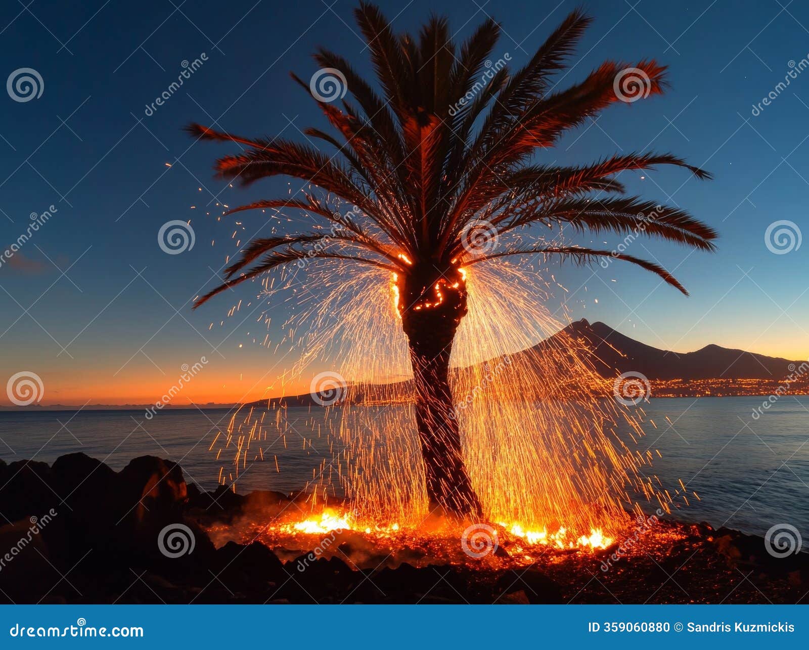 A Palm Tree on Fire. Generative AI. Stock Illustration - Illustration ...