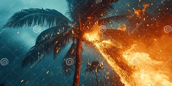 A Palm Tree on Fire. Generative AI. Stock Illustration - Illustration ...