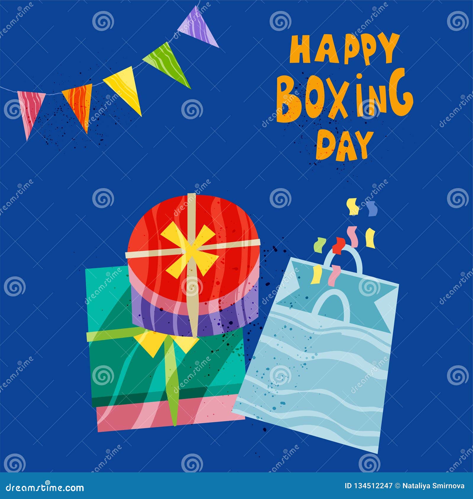 Palm Tree and Gifts in Boxes. Happy Boxing Day Concept in Flat Style ...