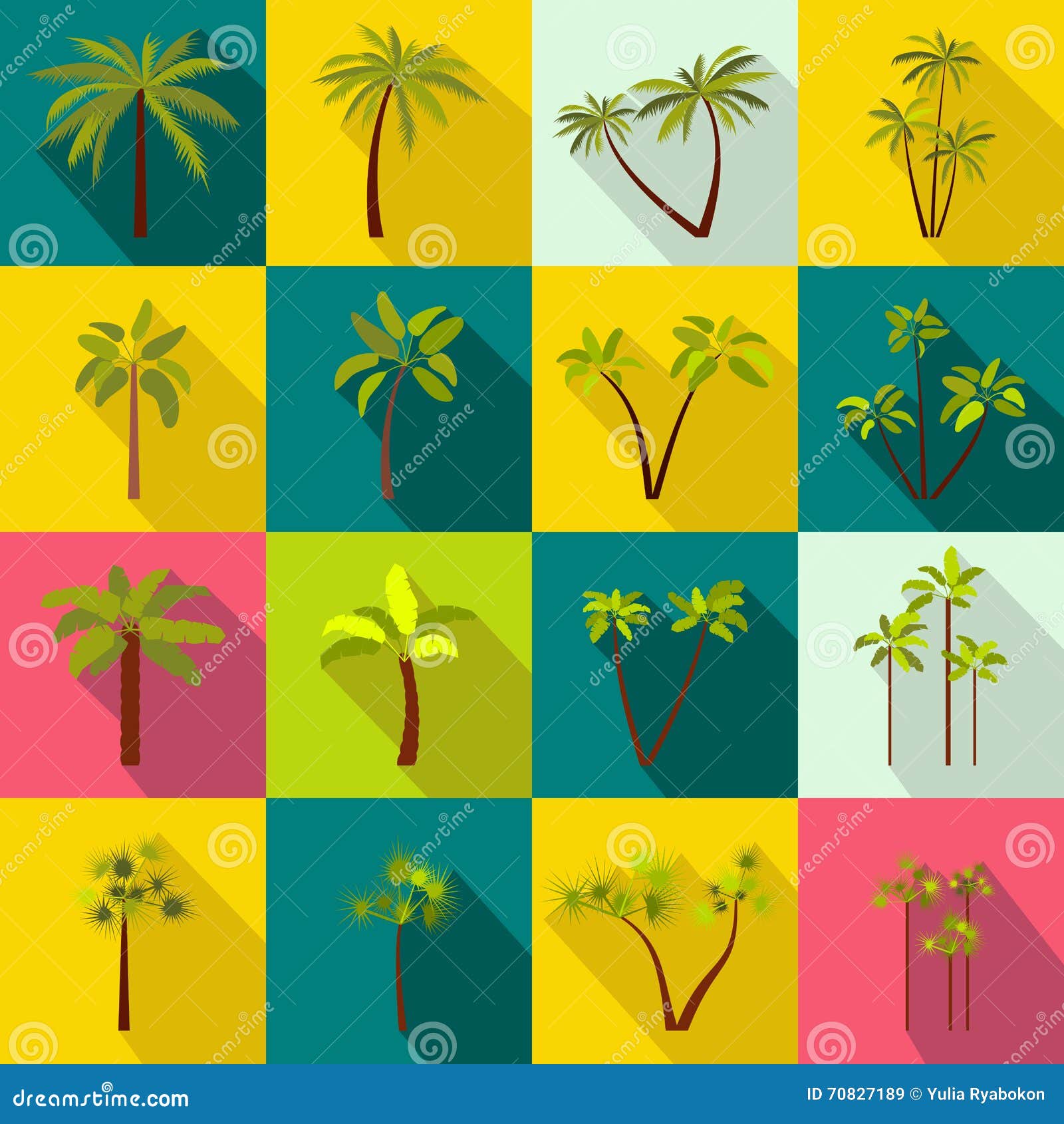 Palm Tree Icons Set, Flat Style Stock Vector - Illustration of coconut ...