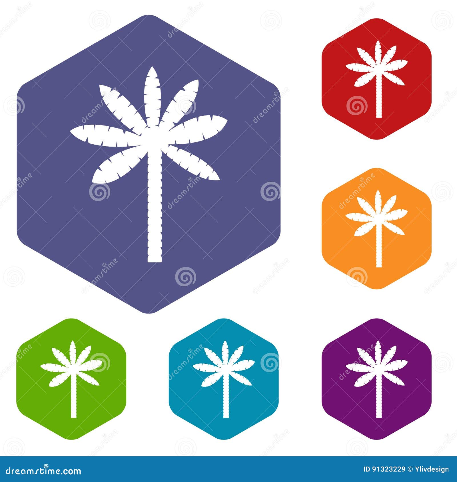 Palm Tree Icons Set Hexagon Stock Vector - Illustration of growth ...