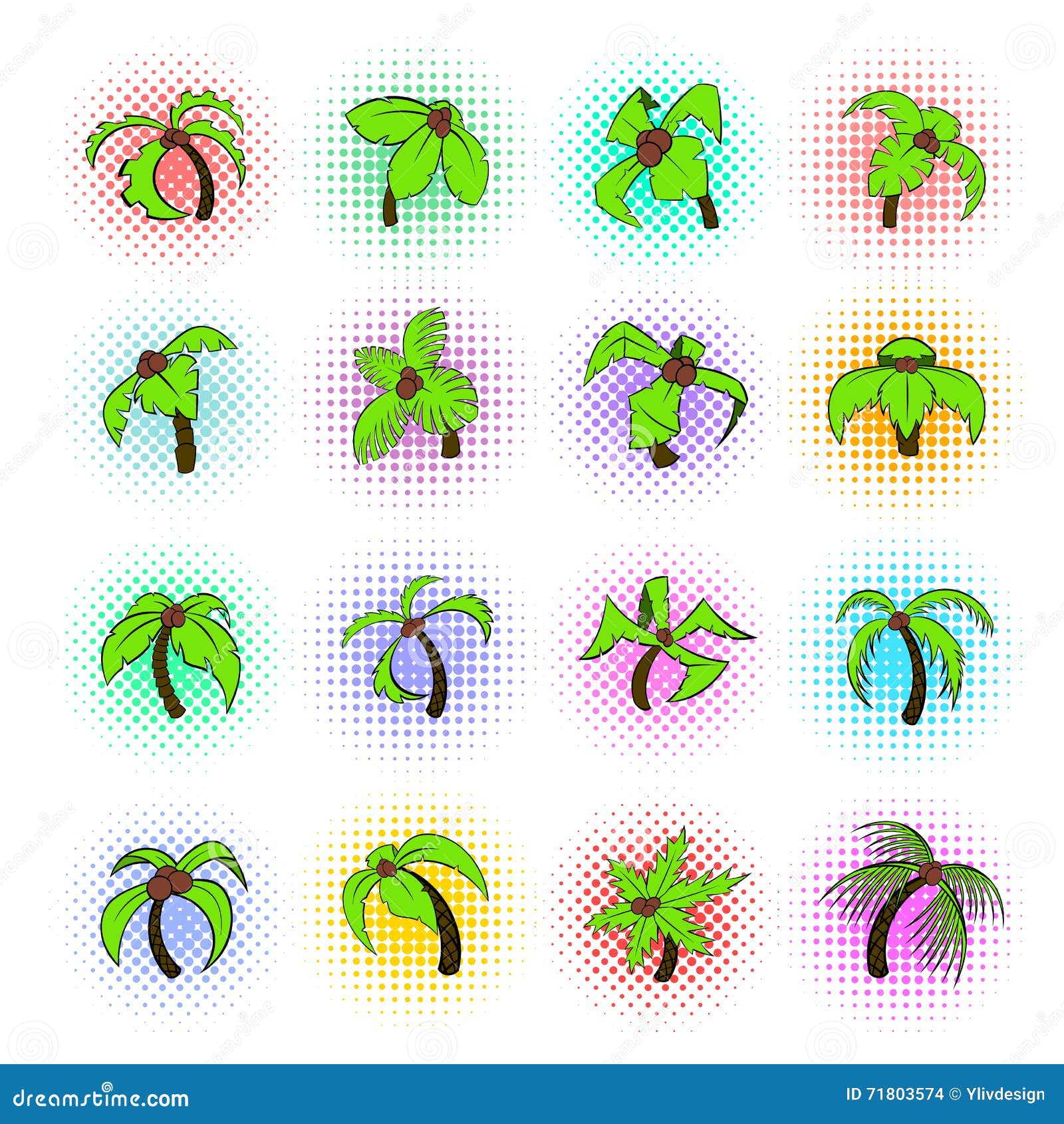 Palm Tree Icons Set, Pop-art Style Stock Vector - Illustration of palm ...