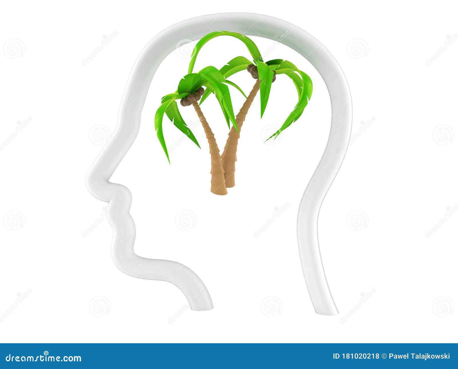 Palm Tree Inside Head Profile Stock Illustration - Illustration of ...