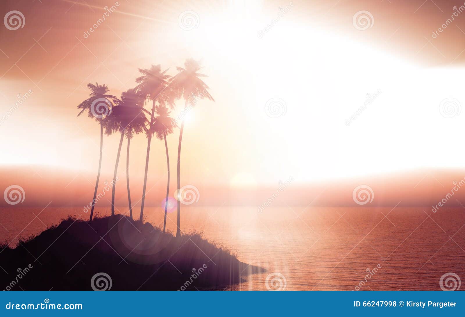 Palm Tree Island Against a Sunset Sky Stock Illustration - Illustration ...