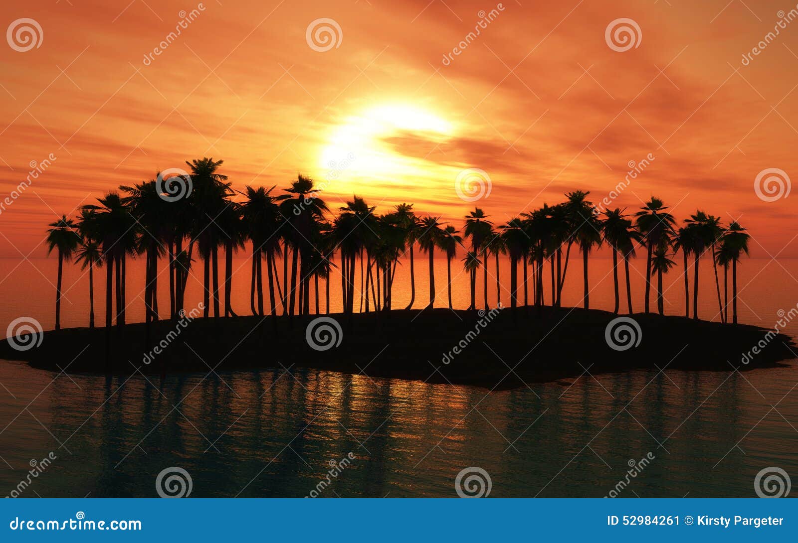 Palm tree island at sunset stock illustration. Illustration of water ...