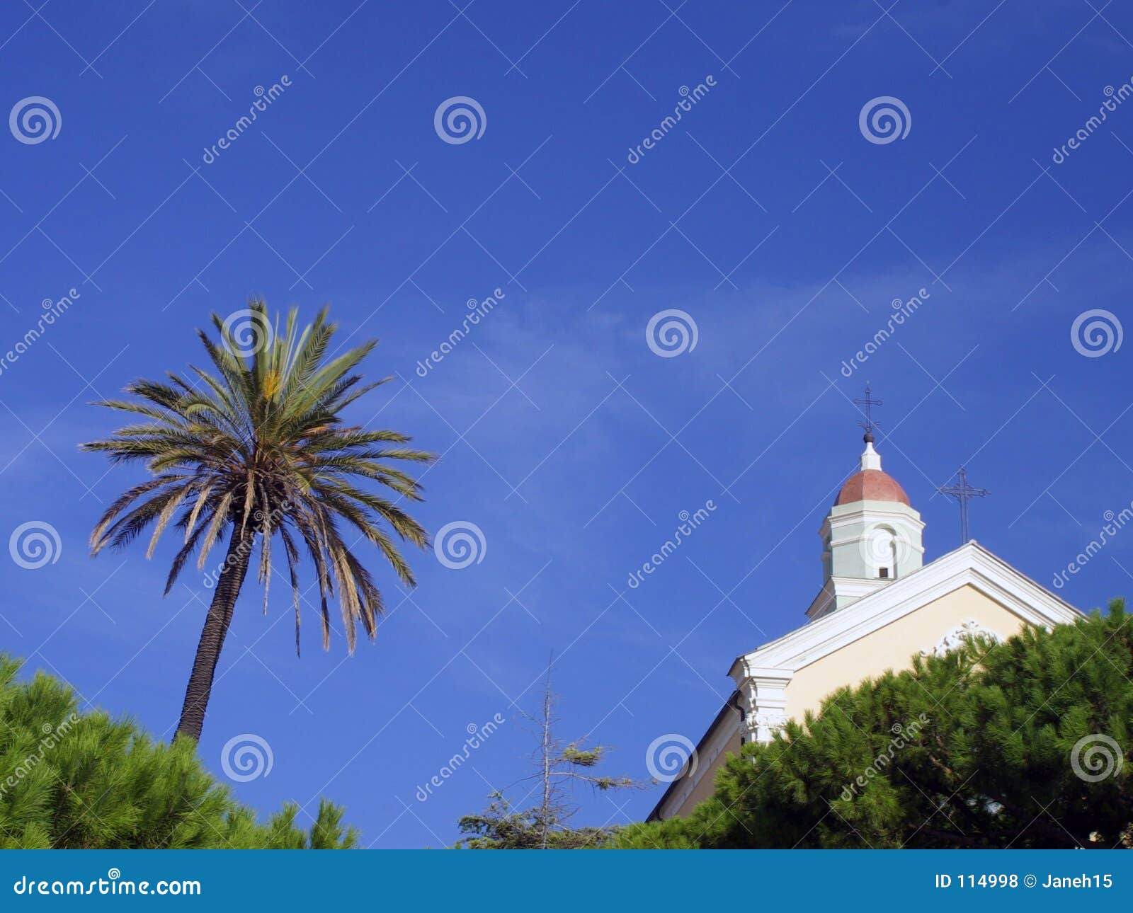 Palm Tree and Italian Church Stock Photo - Image of europe, vacations ...