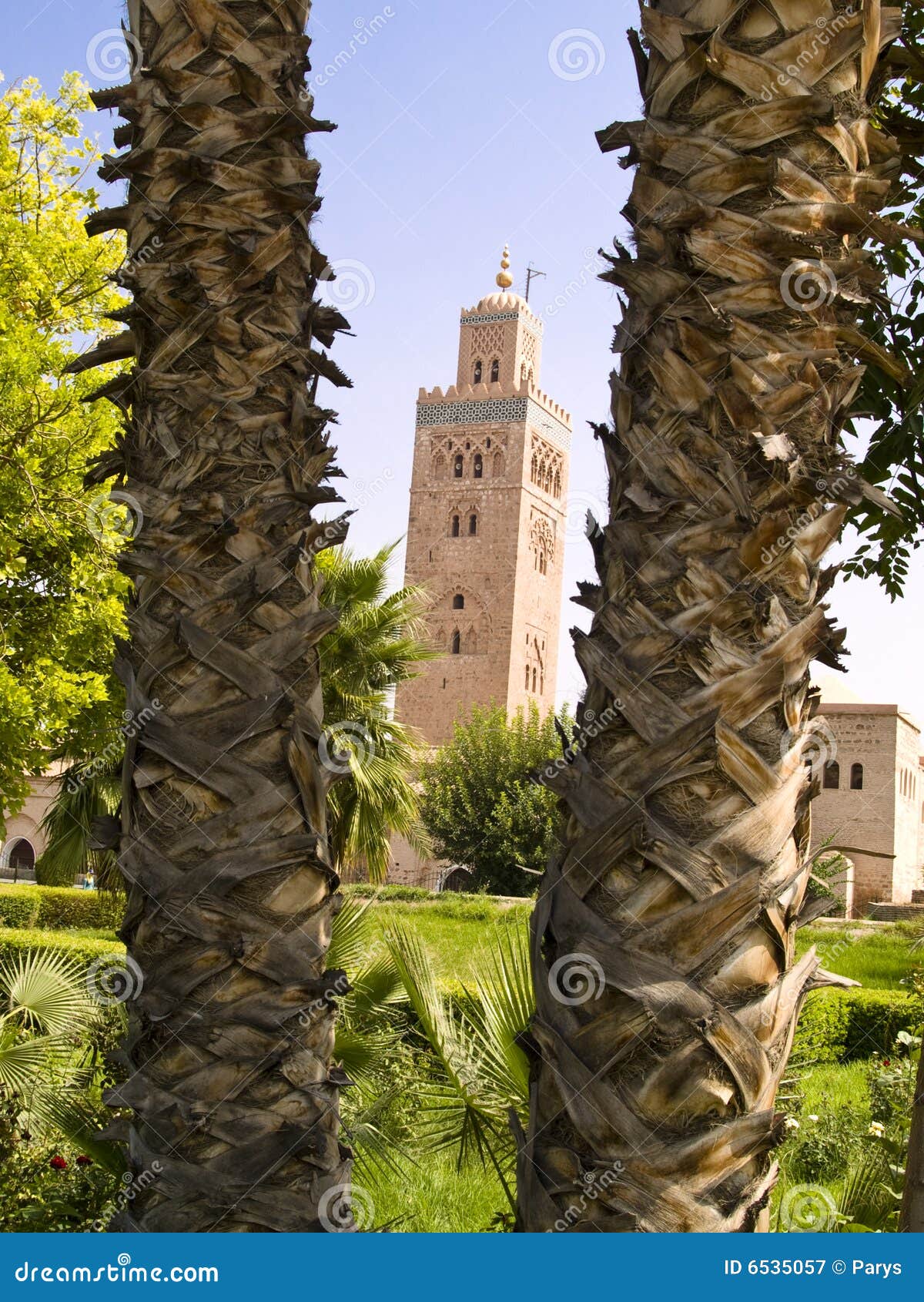 Palm Tree and Koutoubia Mosque Stock Image - Image of arab, argana: 6535057
