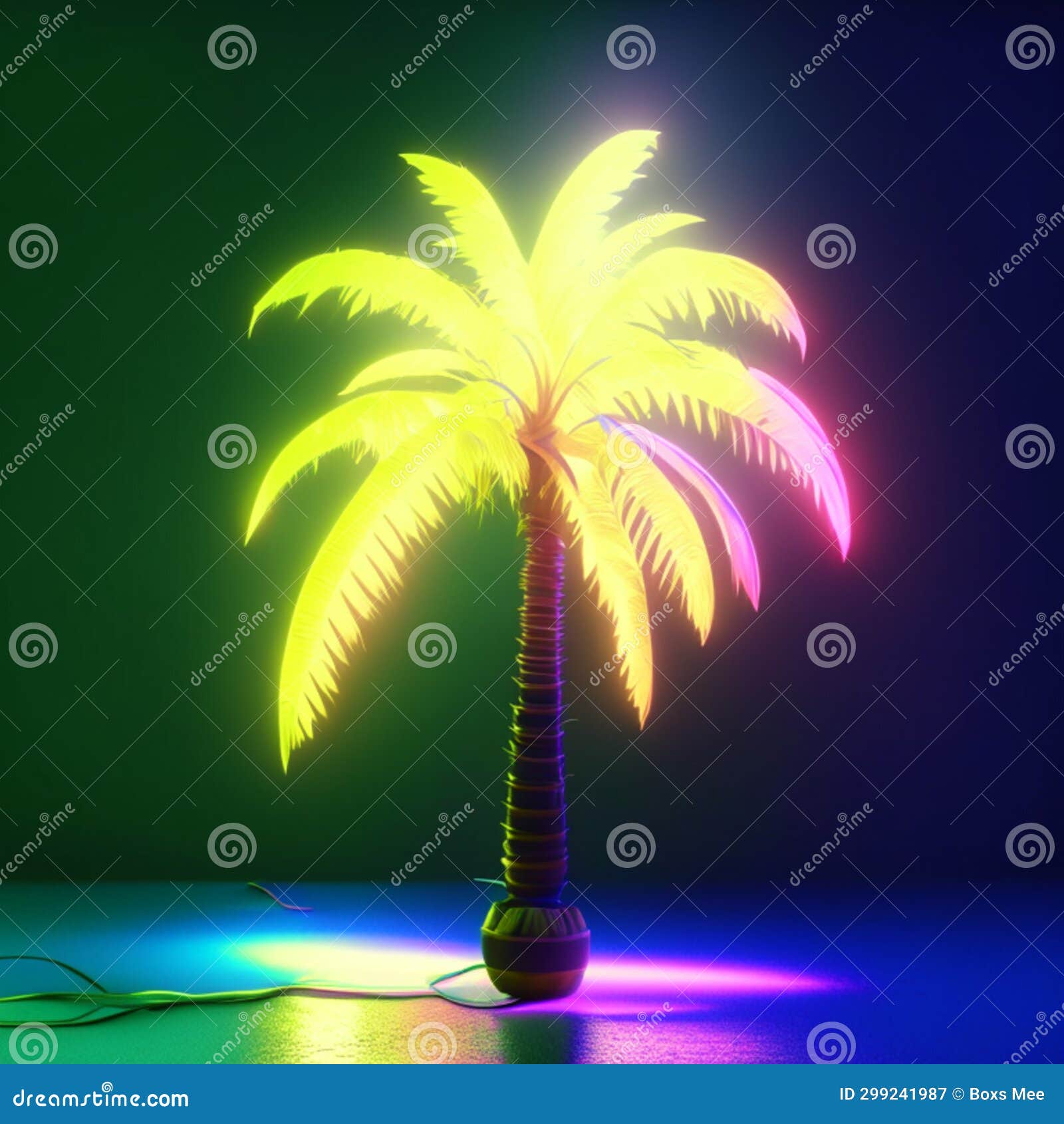 Palm Tree in Neon Light. 3D Illustration Stock Illustration ...