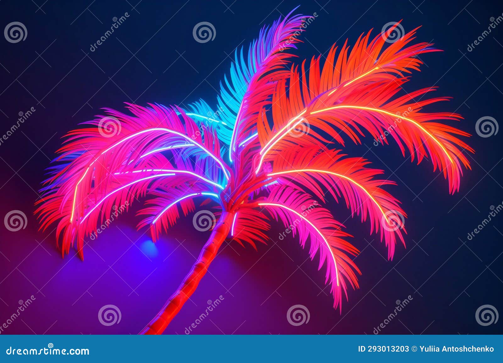 A Palm Tree with Neon Lighting. Stock Illustration - Illustration of ...