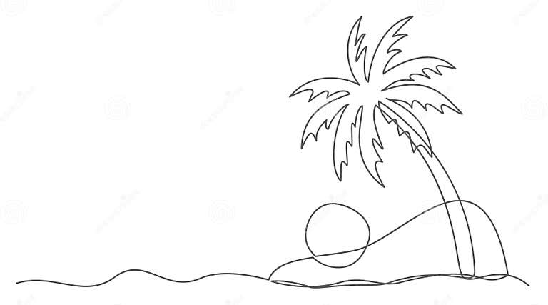 Palm Tree One Line Drawing Isolated on White Background Stock ...